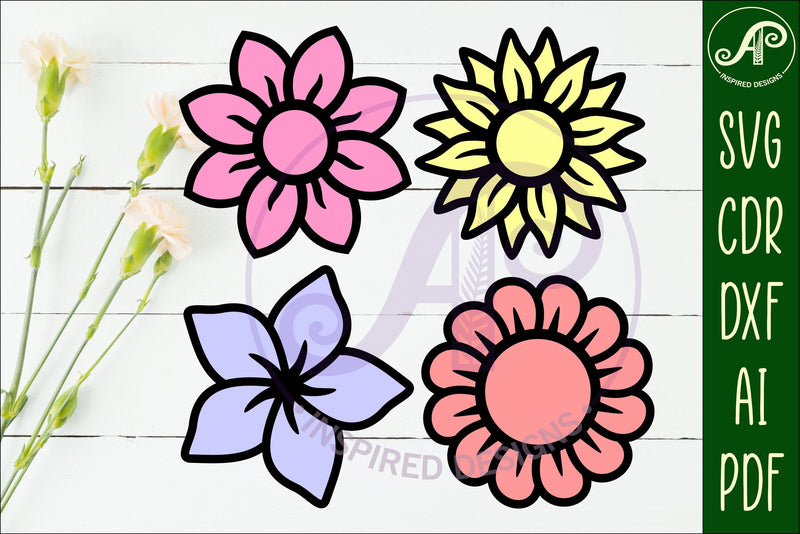 Flower two layer laser cut outs SVG files set 2 - So Fontsy