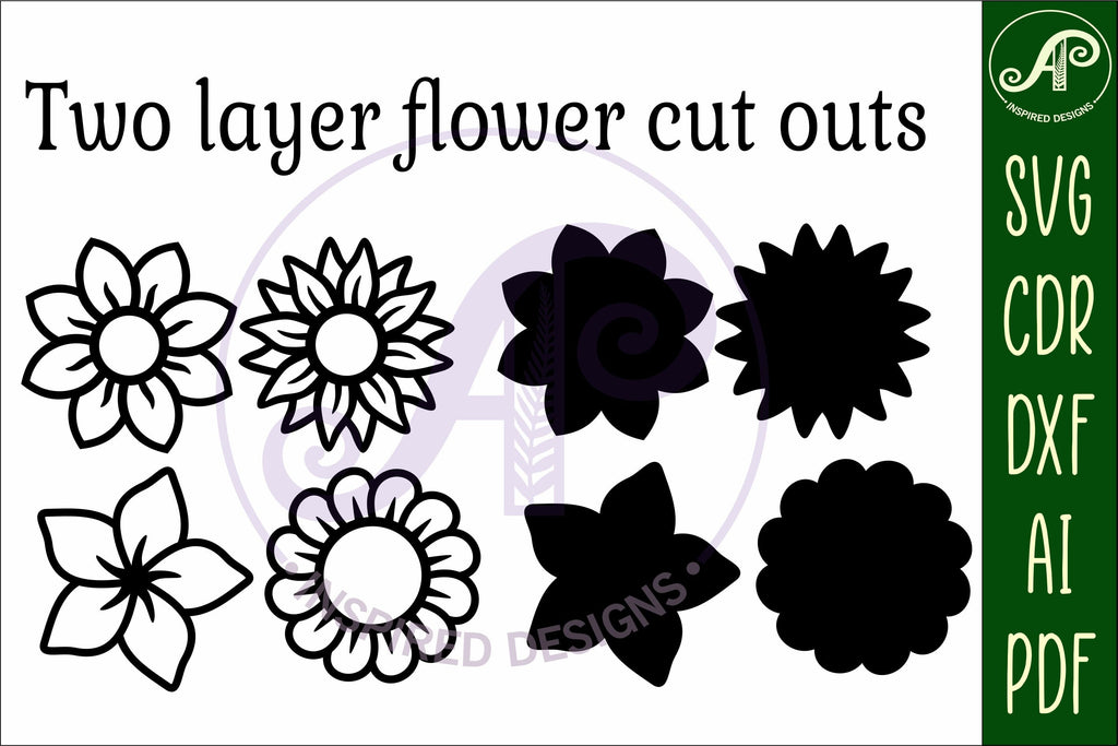 Flower two layer laser cut outs SVG files set 2 - So Fontsy