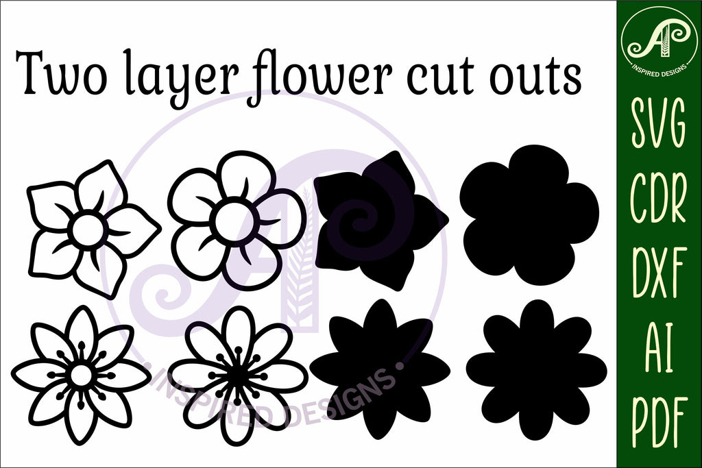 Flower two layer laser cut outs SVG files set 3 - So Fontsy