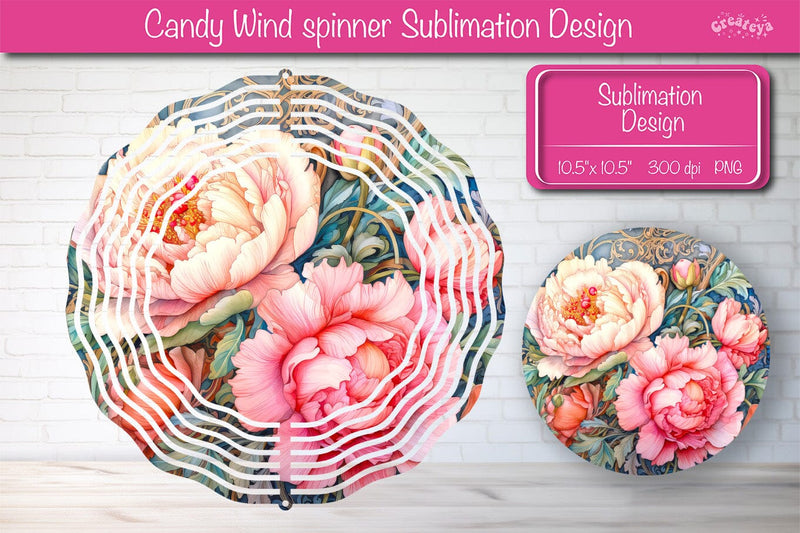 Flower wind spinner sublimation round design PNG Pink Peonies - So Fontsy