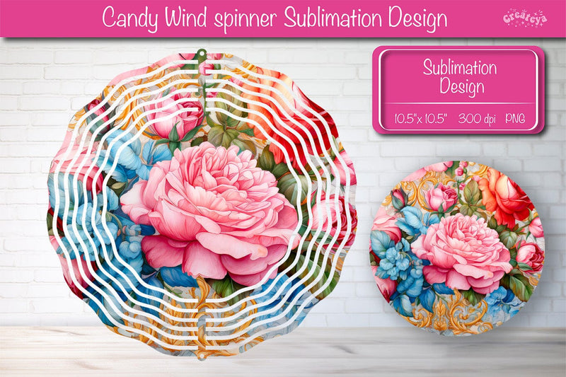 Flower wind spinner sublimation round design PNG Pink Peonies - So Fontsy