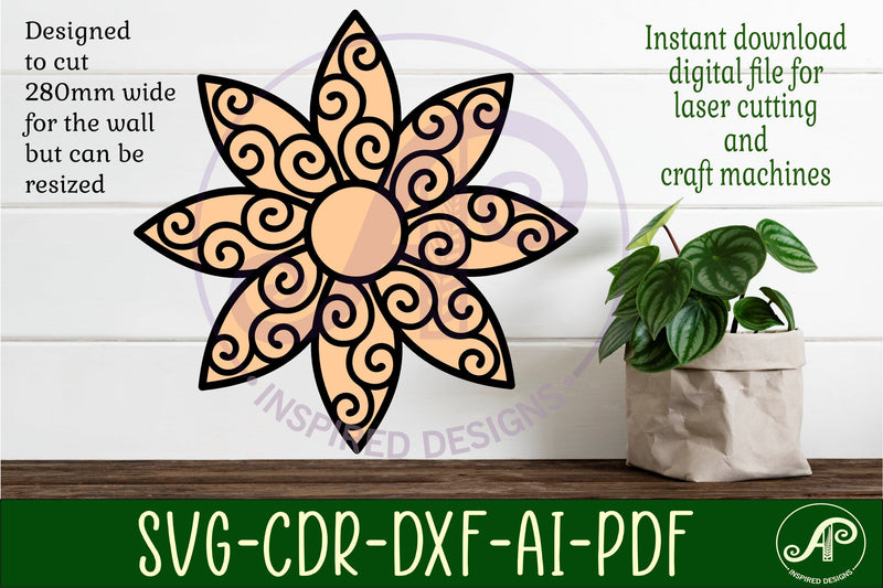 Flower with swirls wall art sign, SVG file - So Fontsy