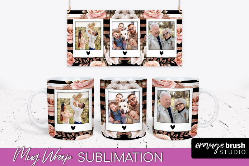 Flowers Photo Frame Mug Wrap - Add Picture Mug Sublimation - So Fontsy