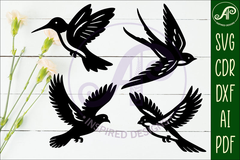 Flying Birds silhouette laser cut outs SVG files - So Fontsy