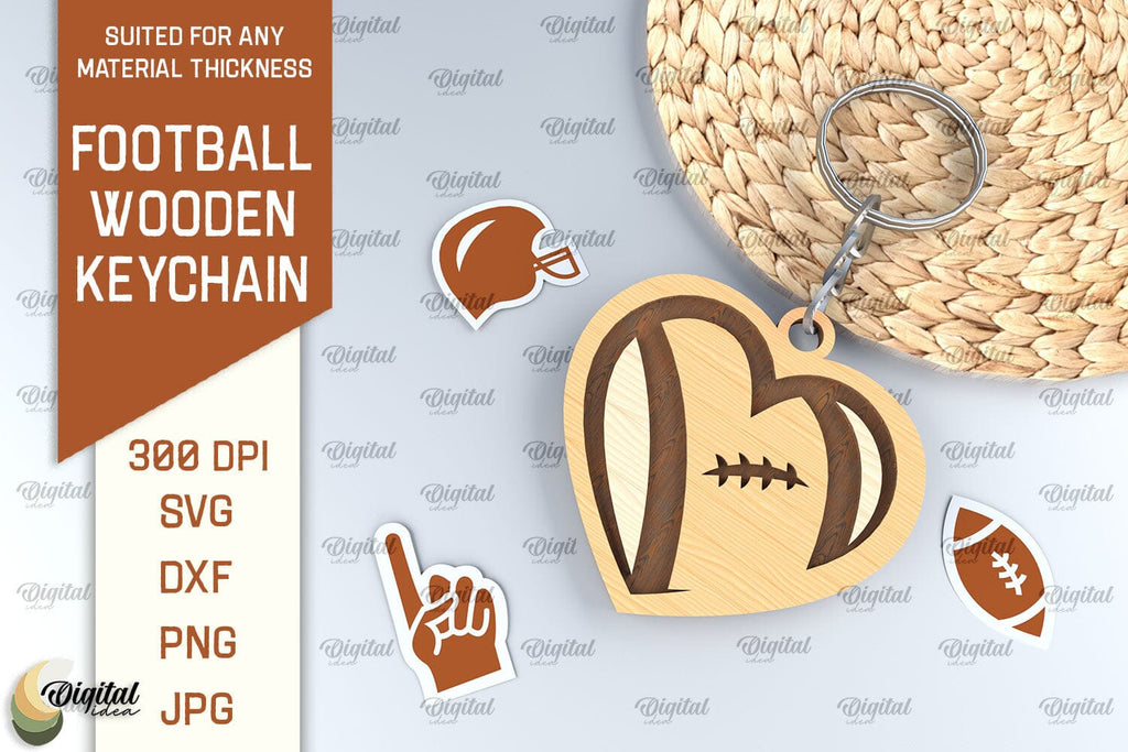 Football Inspired Laser Cut Bundle. Wood Keychains SVG - So Fontsy