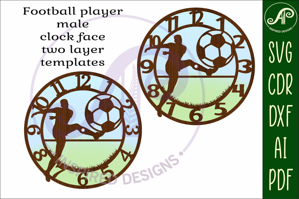 Football male player wall clock laser cut files, SVG - So Fontsy