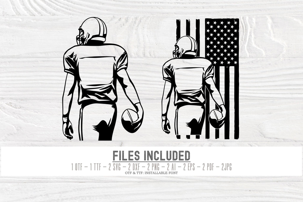 Football Player Back Silhouette, Sports Player SVG With Font - So Fontsy