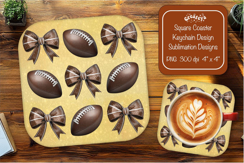 Football Square coaster png Football Bow sublimation designs - So Fontsy