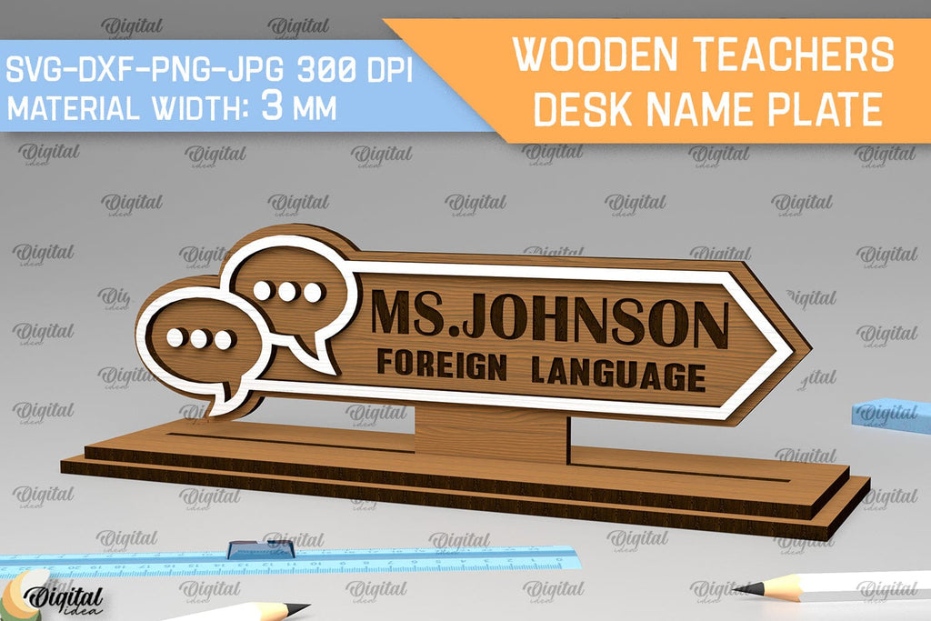 Foreign Language Teacher Desk Name Plate Laser Cut - So Fontsy