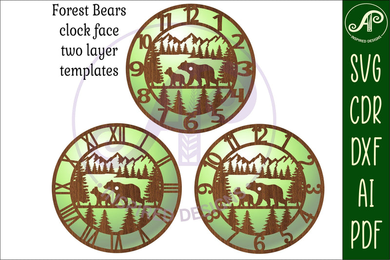 Forest bear wall clock laser cut files, SVG file. vector - So Fontsy