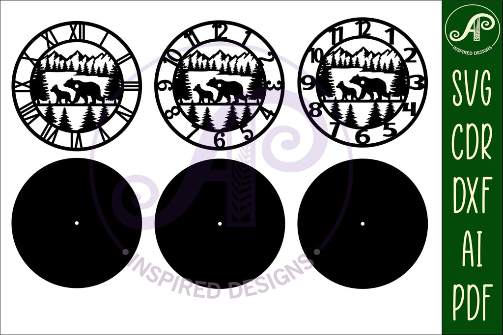 Forest bear wall clock laser cut files, SVG file. vector - So Fontsy
