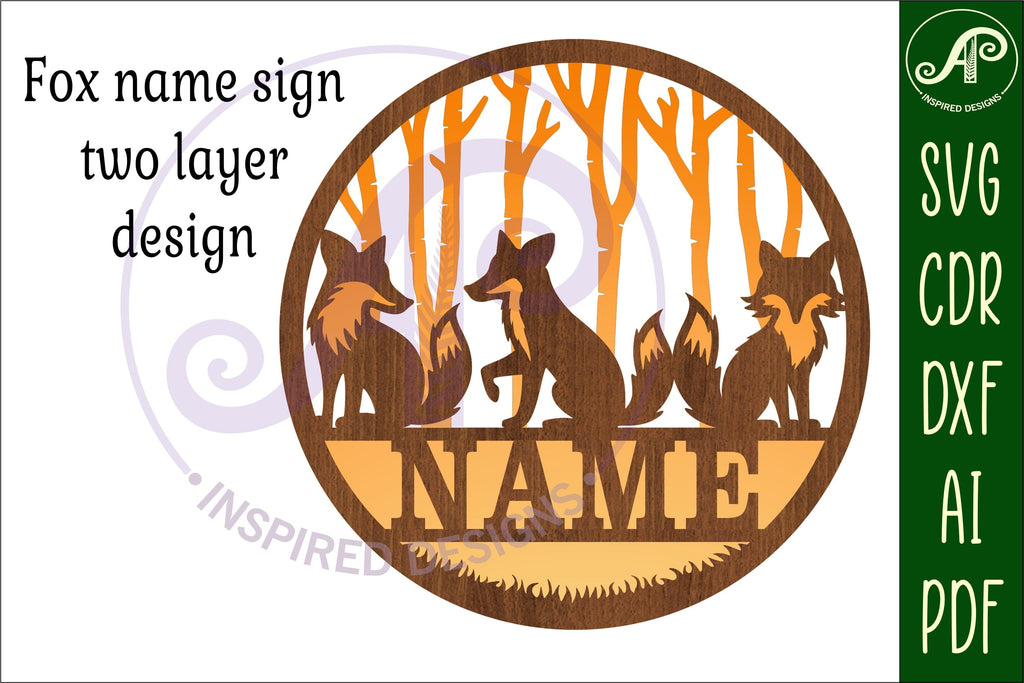 Fox two layer name sign svg laser cut template - So Fontsy