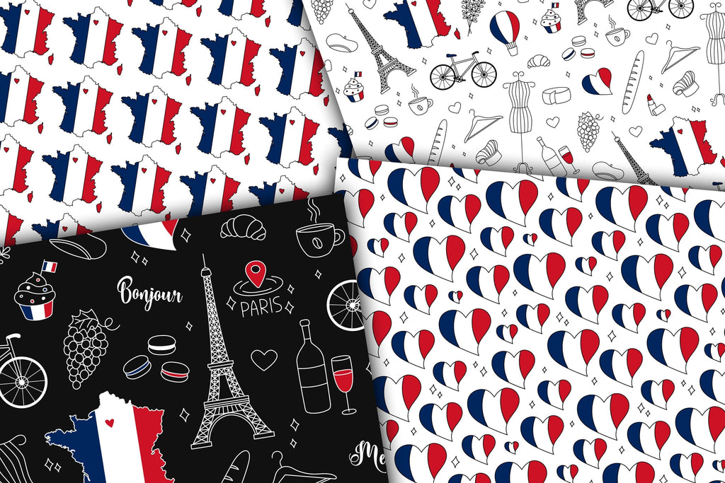 France Digital Paper | JPG Doodle French Patterns Collection for ...