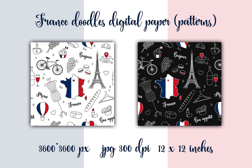 France Digital Paper | JPG Doodle French Patterns Collection for ...