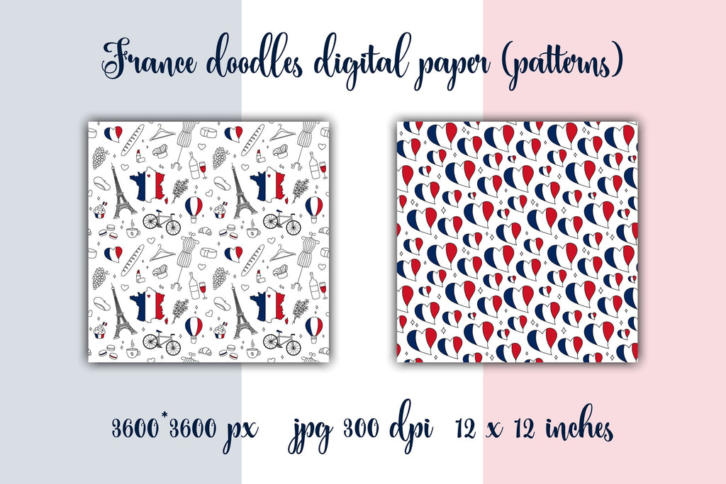 France Digital Paper | JPG Doodle French Patterns Collection for ...