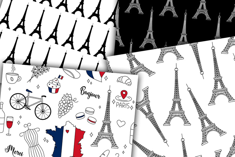 France Digital Paper | JPG Doodle French Patterns Collection for ...