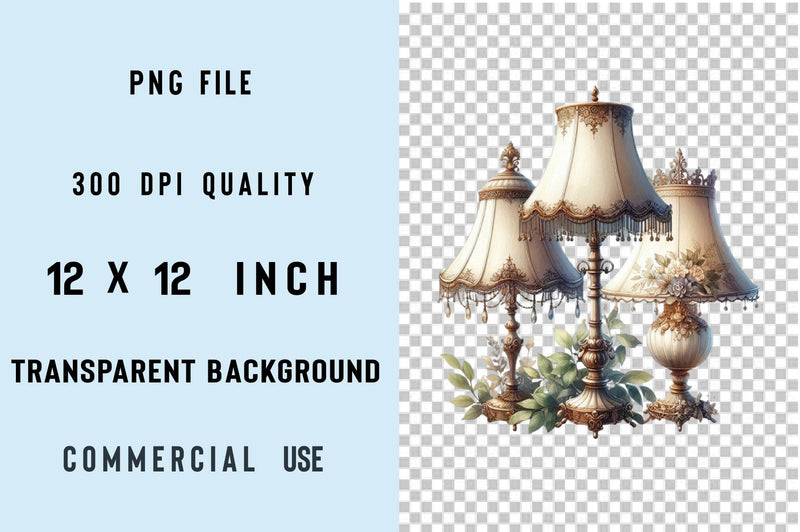French Vintage Lamp Shades Sublimation Clipart Bundle - So Fontsy