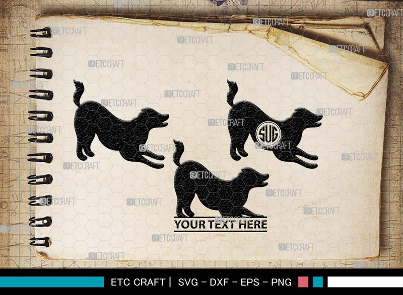 Frisbee Dog Monogram, Frisbee Dog Silhouette, Frisbee Dog SVG, Jumping ...