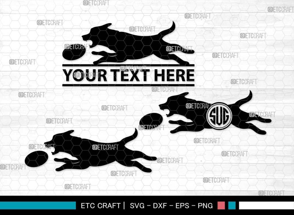 Frisbee Dog Monogram, Frisbee Dog Silhouette, Frisbee Dog SVG, Jumping ...