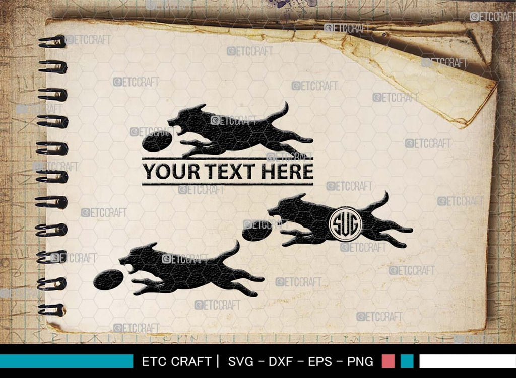 Frisbee Dog Monogram, Frisbee Dog Silhouette, Frisbee Dog SVG, Jumping ...