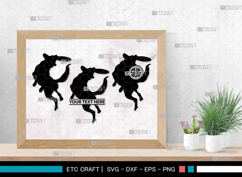 Frisbee Dog Monogram, Frisbee Dog Silhouette, Frisbee Dog SVG, Jumping ...