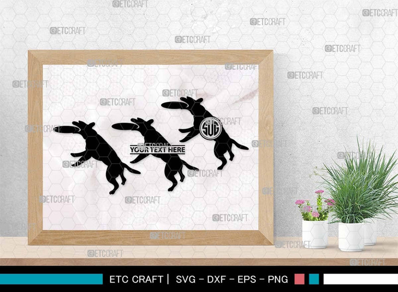 Frisbee Dog Monogram, Frisbee Dog Silhouette, Frisbee Dog SVG, Jumping ...