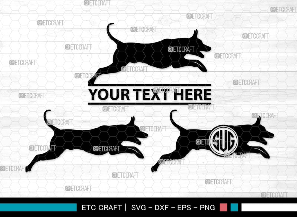 Frisbee Dog Monogram, Frisbee Dog Silhouette, Frisbee Dog SVG, Jumping ...