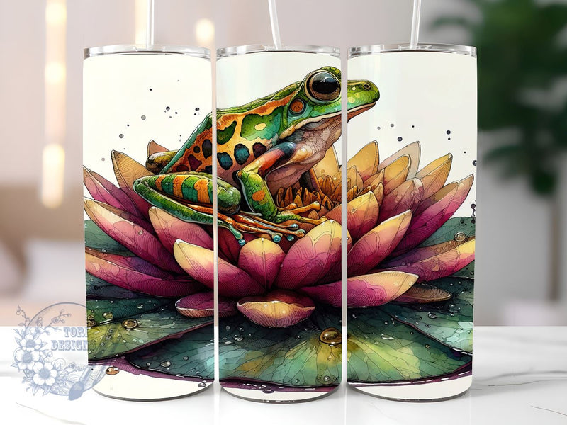 Frog On Lily Pad 20 oz Skinny Sublimation Tumbler Designs, Cute Frog ...