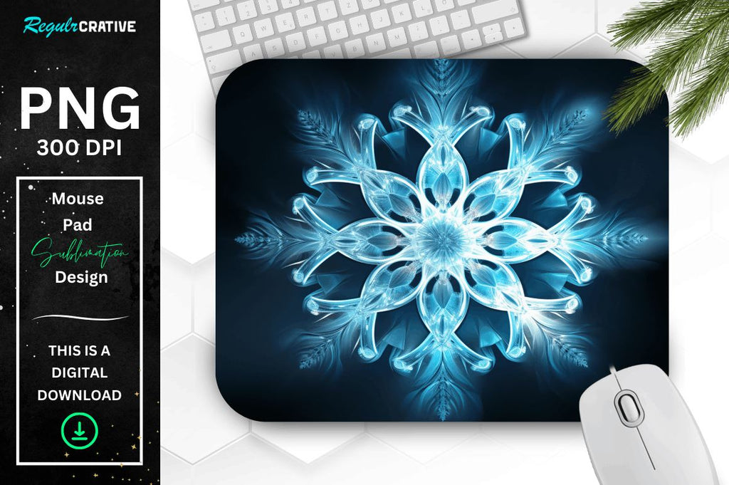 Frozen Ice Fractal Snowflakes Mouse Pad - So Fontsy