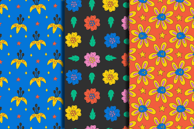 Funky Flowers Seamless Patterns - So Fontsy