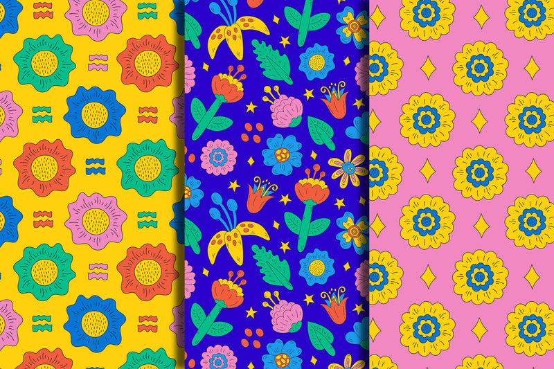 Funky Flowers Seamless Patterns - So Fontsy