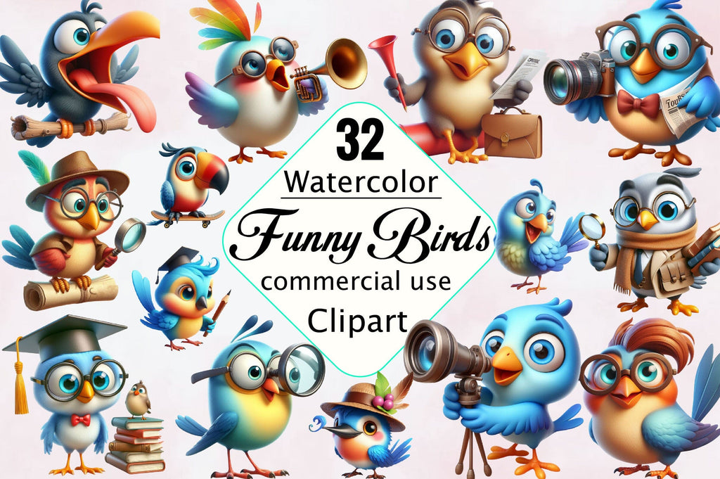 Funny Bird Clipart Bundle Funny Bird PNG Bundle - So Fontsy