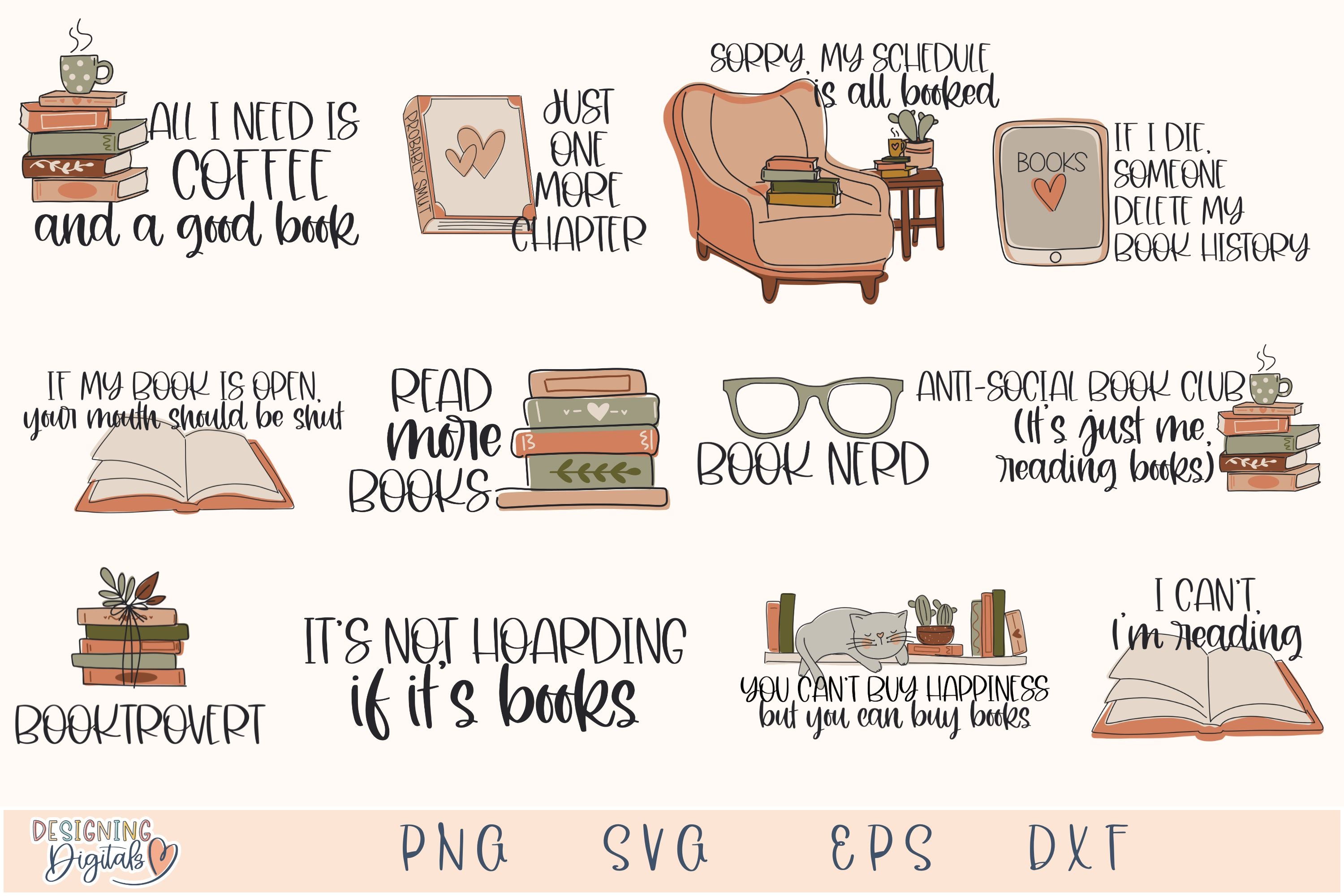 Bookish Stickers SVG Bundle, Books SVG for Bookish Sweatshirt, Book ...