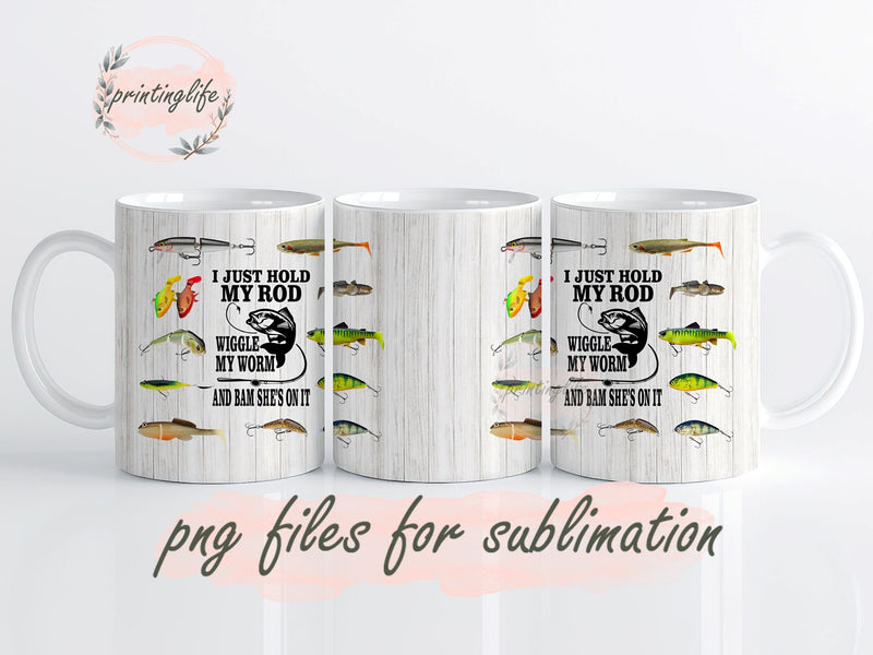 Funny Fishing Hold Rod Wiggle Worm Mug Wrap Design, Instant Digital ...