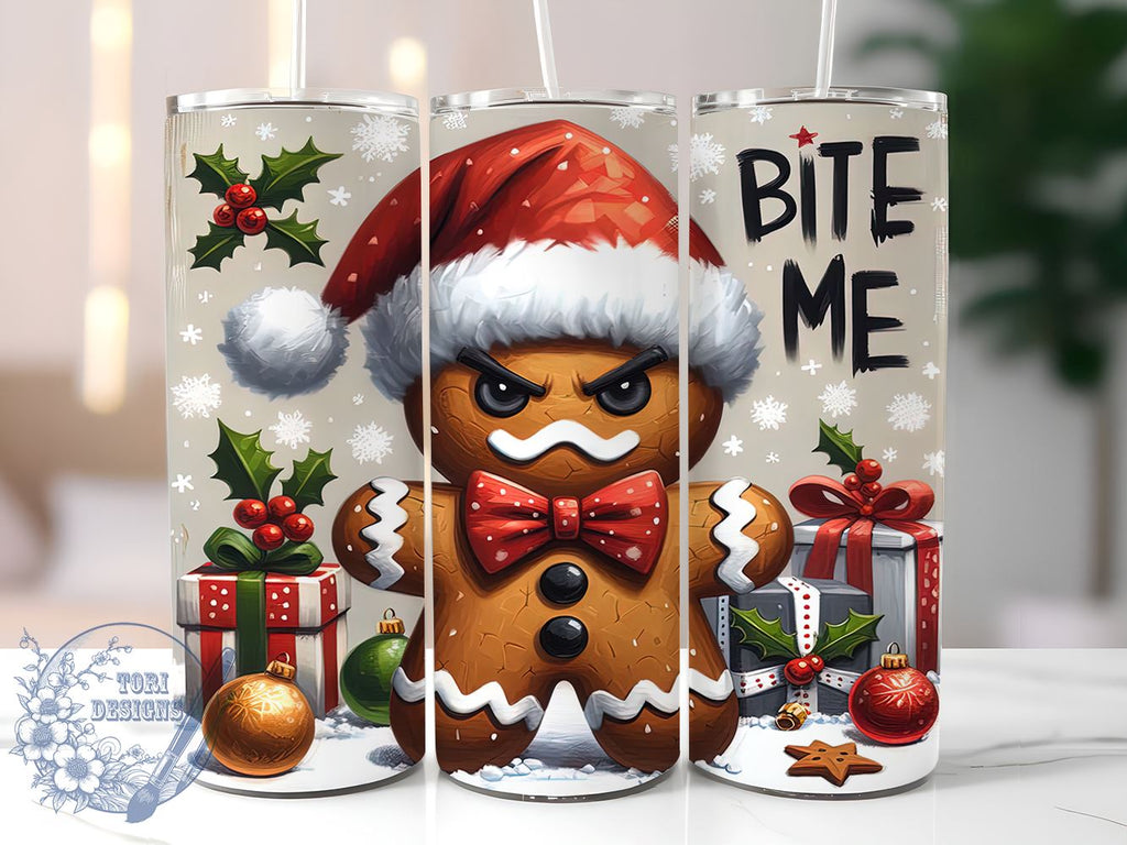 Funny Gingerbread Man, Bite Me, Christmas Tumbler, 20oz Tumbler, Holiday Humor, PNG File ...