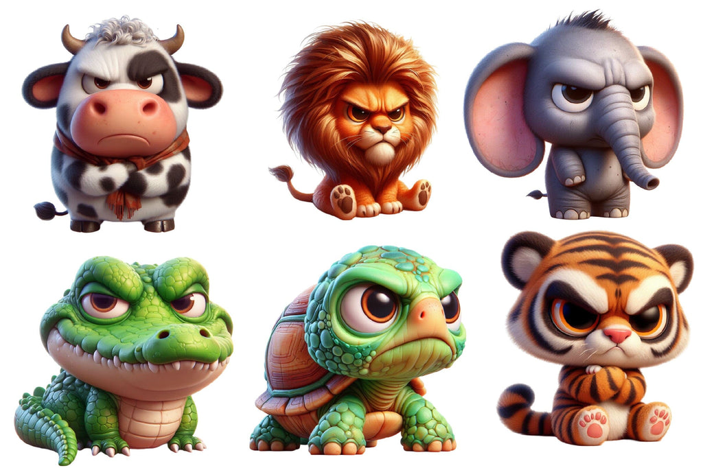 Funny Grumpy Animals Clipart Bundle, PNG - So Fontsy