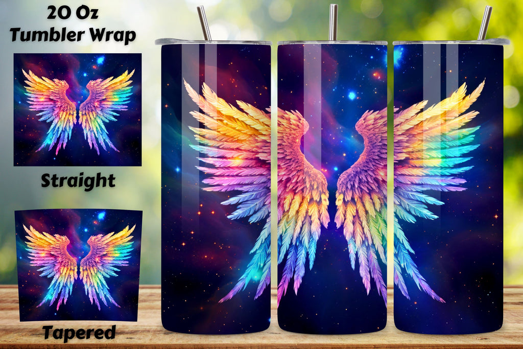 Galactic Neon Wings Tumbler Wrap | Angel Wings Tumbler Wrap - So Fontsy