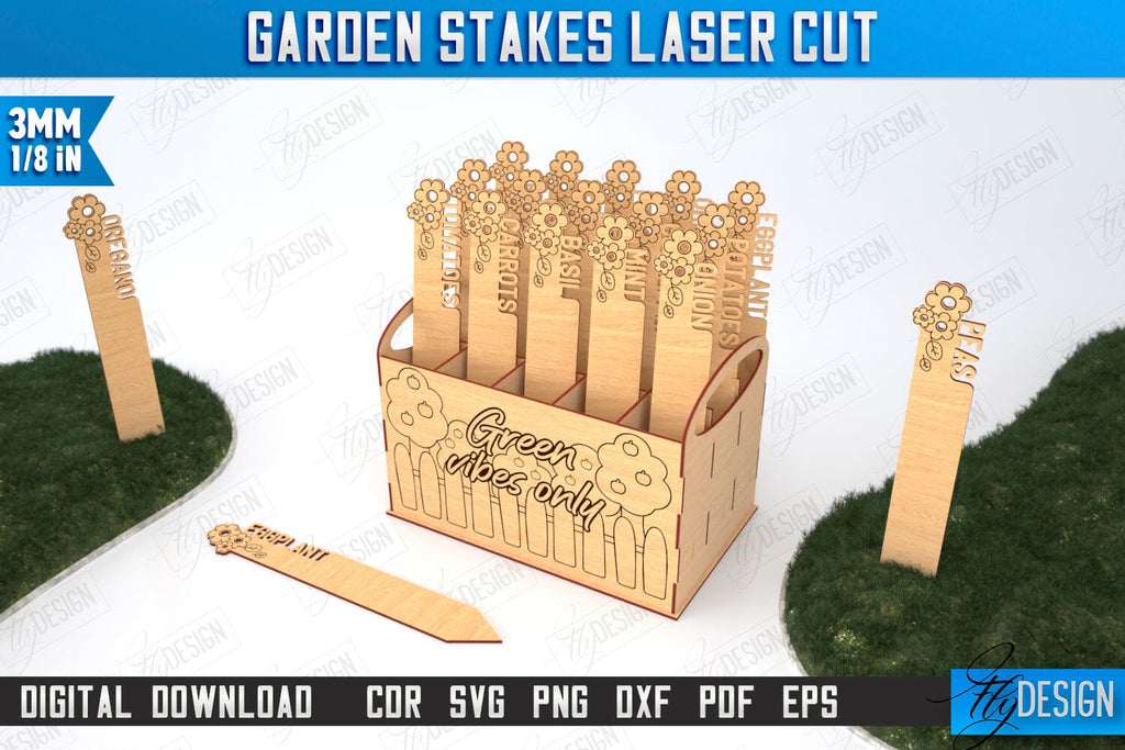 Garden Stakes Set Laser Cut | Garden Decoration | Lawn Stake | Plant ...