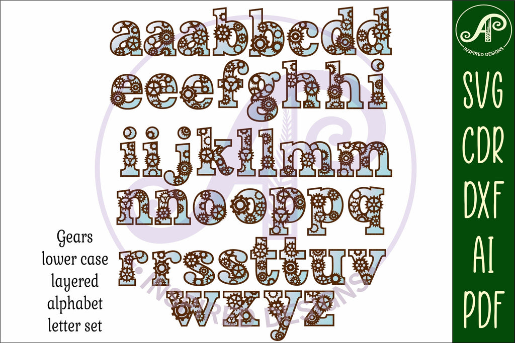 Gear Steampunk lowe case alphabet letter set bundle 43 - So Fontsy