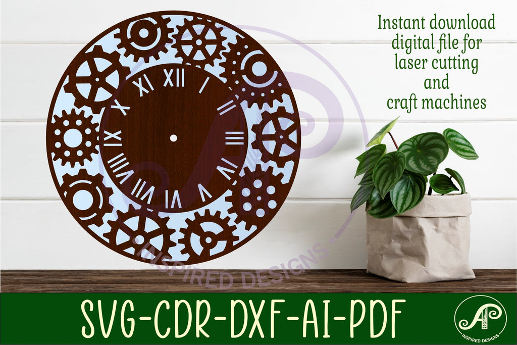 Gears clock wall clock laser cut files, SVG - So Fontsy