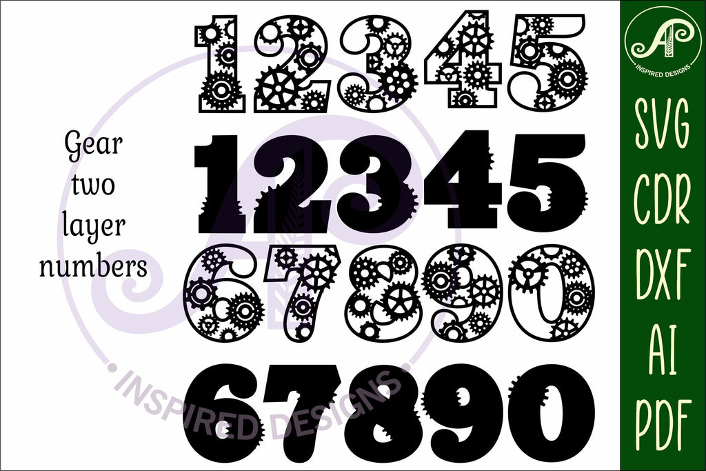 Gears numbers two layer wall sign SVG cut files - So Fontsy