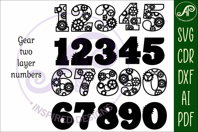 Gears numbers two layer wall sign SVG cut files - So Fontsy