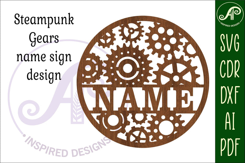 Gears steampunk name sign svg laser cut template - So Fontsy