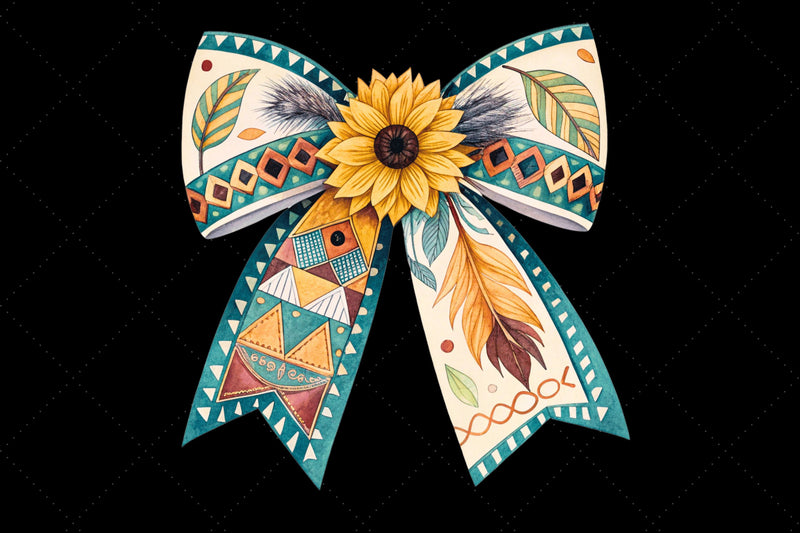 Geometric Boho Sunflower Coquette Bow Clipart, geometric boho bow ...