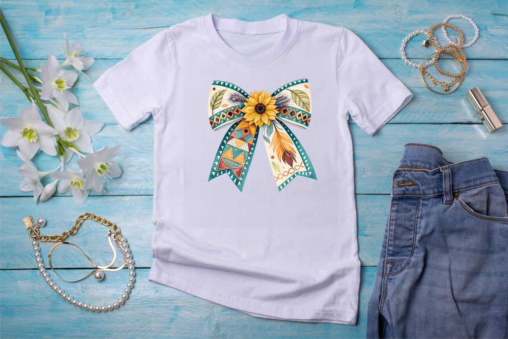 Geometric Boho Sunflower Coquette Bow Clipart, geometric boho bow ...