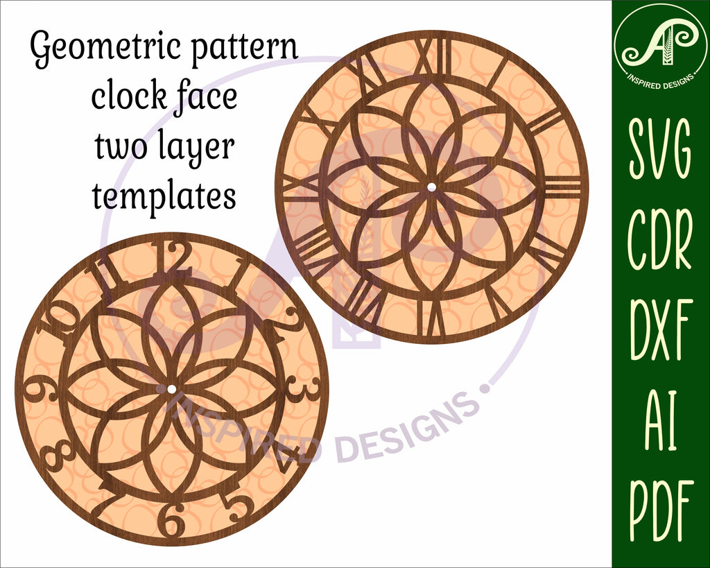 Geometric design 1 wall clock laser cut files, SVG file - So Fontsy