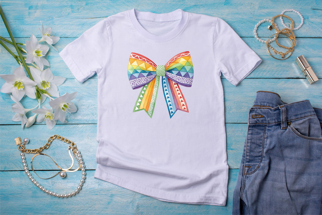 Geometric Rainbow Coquette Bow Clipart with Patterns, geometric rainbow ...