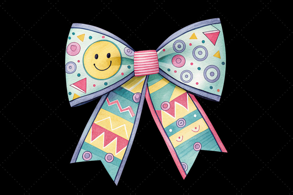 Geometric Retro Smiley Coquette Bow Clipart, geometric retro bow ...