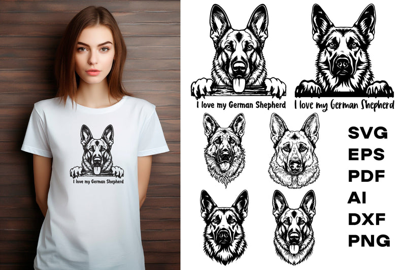 German Shepherd dog face set SVG file for cutting and sublimation - So ...