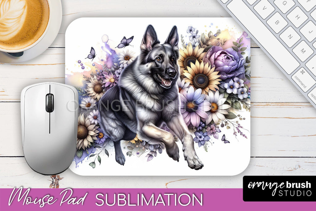 German Shepherd Mouse Pad Design - Dog Mom Floral Mousepad Sublimation ...